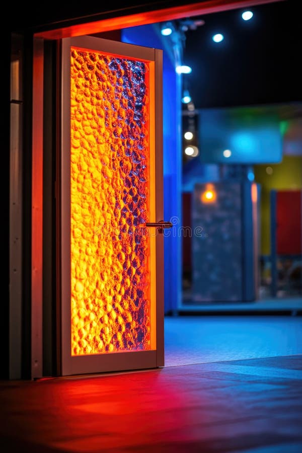 Vibrant Open Door with Textured Glass in Colorful Interior Setting ...