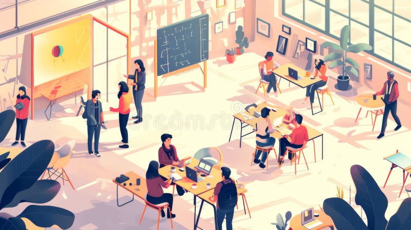 Vibrant Open Workspace with Diverse Interactions Stock Photo - Image of ...