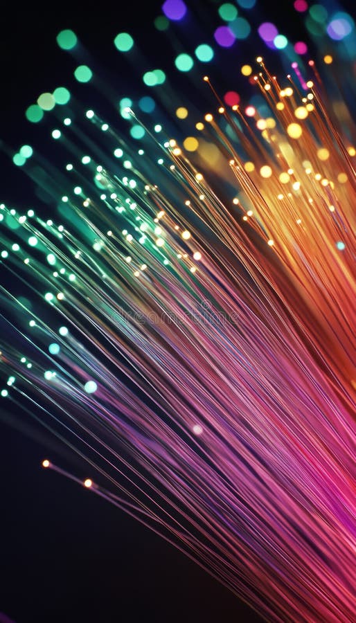 Vibrant Optical Fiber Cables Illuminating a Dark Background, Showcasing ...