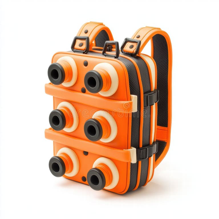 Innovative Astronaut Life Support Unit with Pipes and Bright Orange ...