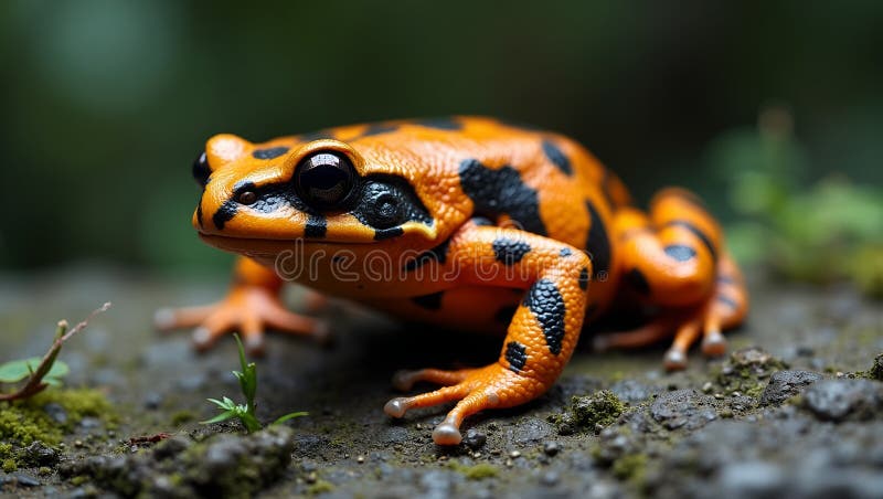 Vibrant Orange and Black Harlequin Toad on Rocky Surface with Striking ...