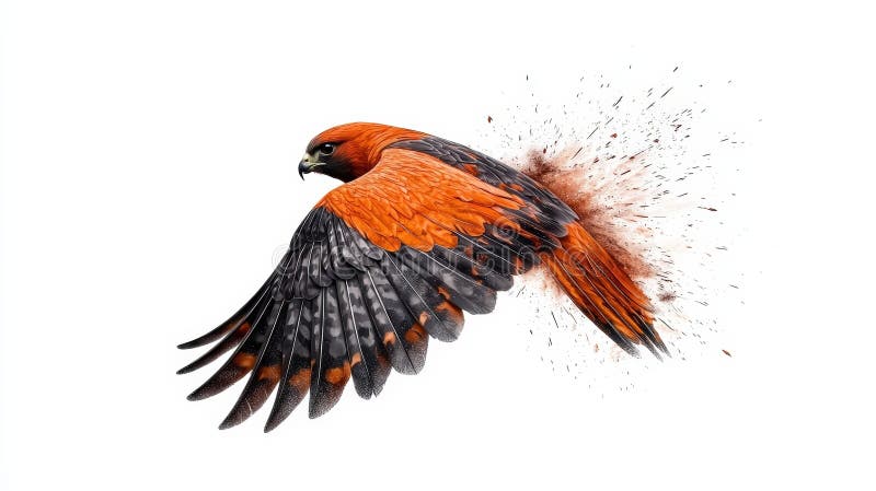 Vibrant Orange and Black Hawk Soaring Against a White Isolated ...