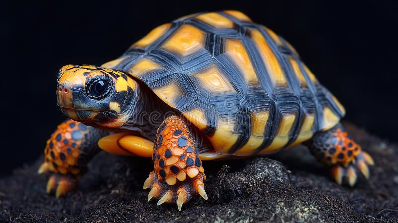Vibrant Orange and Black Tortoise on Dark Background Stock Illustration ...