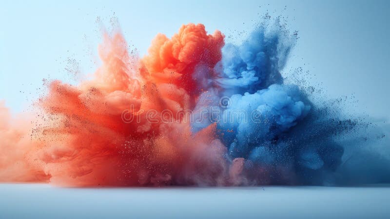 Vibrant Orange and Blue Color Powder Explosion on White Background ...