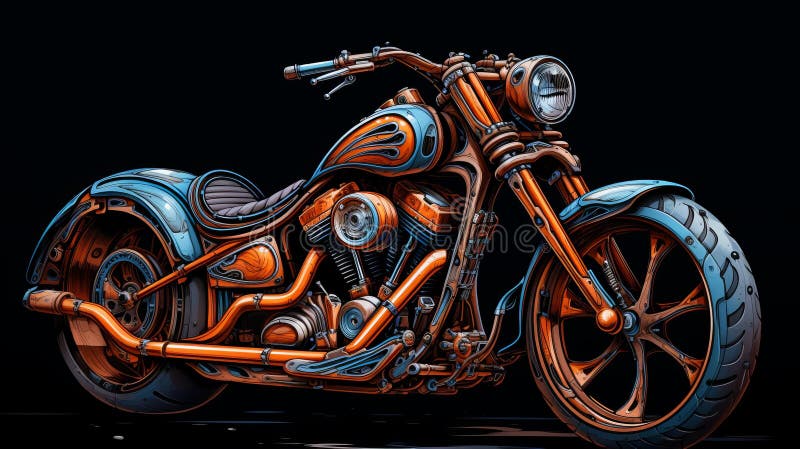 Vibrant Orange and Blue Motorcycle Artwork with Detailed Penciling ...