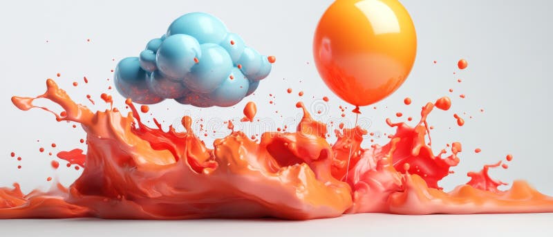 VIBRANT ORANGE and BLUE SPLASH with BALLOON in the AIR Stock ...