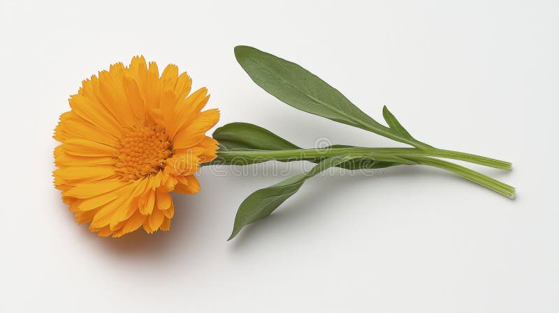 Vibrant Orange Calendula Flower and Stem on White Stock Illustration ...