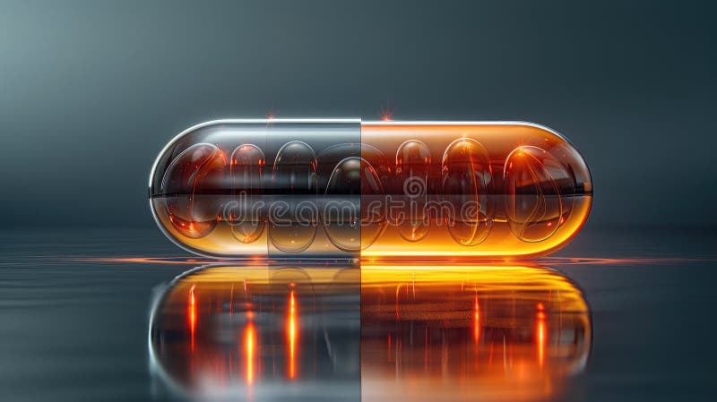 Vibrant Orange Capsule Reflection Pharmaceutical Innovation Stock Photo ...