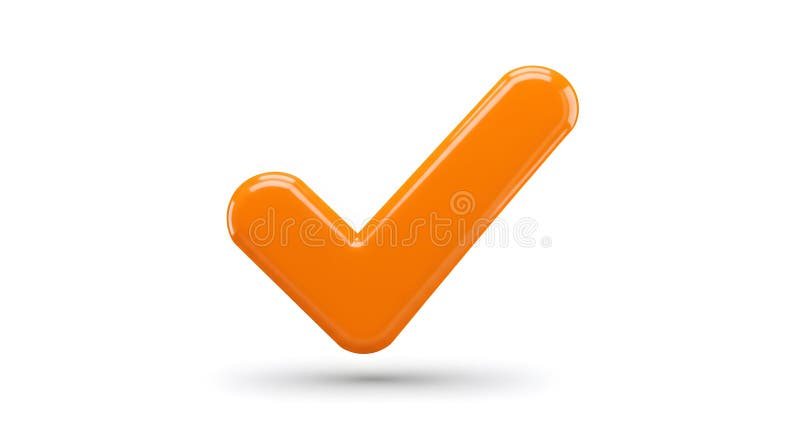 Vibrant Orange Check Mark Symbol on Pure White Backdrop, 3D Render Stock Illustration ...