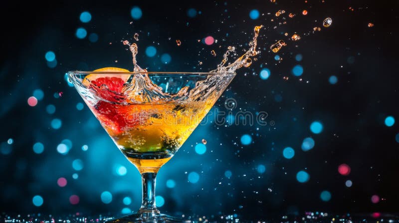 Vibrant Orange Citrus Cocktail Splash in Martini Glass Stock ...