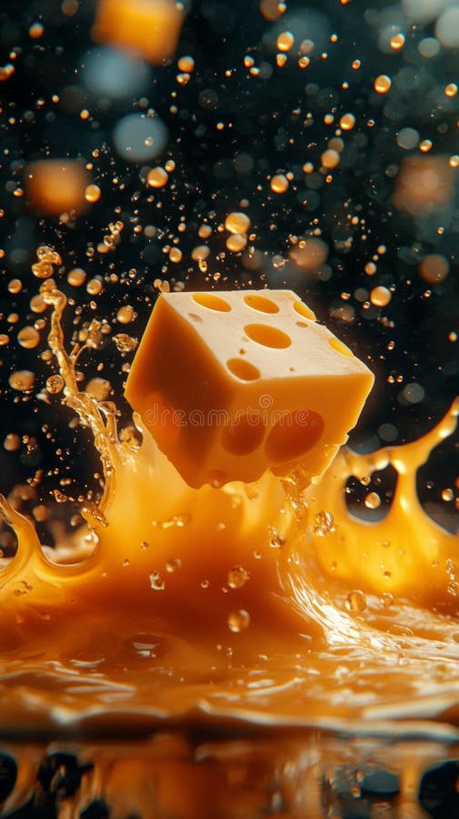 A Vibrant Orange Cube of Cheese Drops into a Pool of Liquid, Sending ...