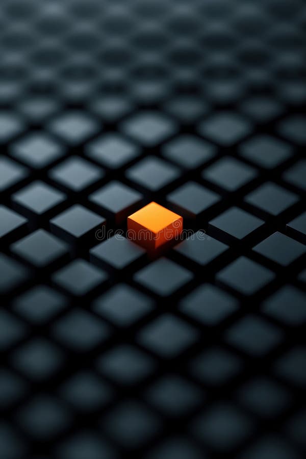 Vibrant Orange Cube Stands Out on a Dark Patterned Surface in a Modern ...