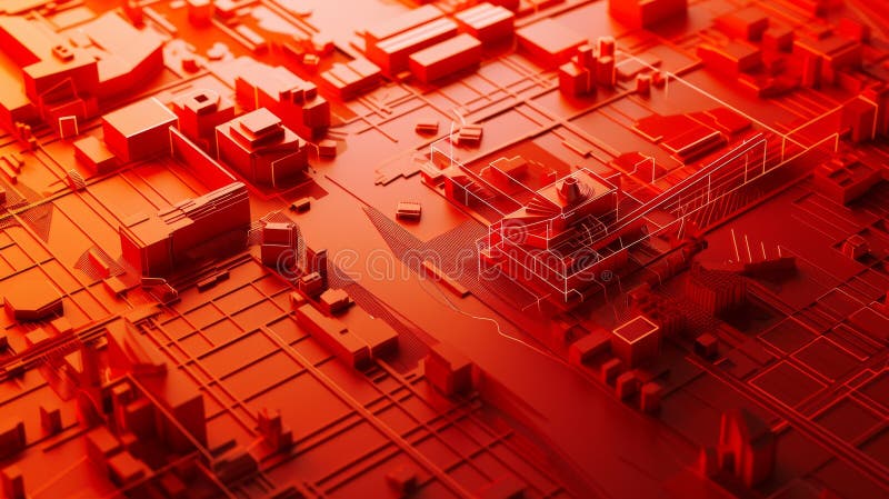 Vibrant Orange 3D Map with Urban Structures Stock Photo - Image of ...