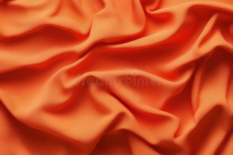 Vibrant Orange Fabric Drapes Beautifully, Creating a Textured Surface with Soft, Flowing Waves a ...