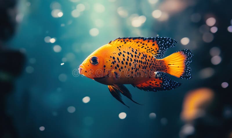 Vibrant Orange Fish Black Spots Swimming Serene Underwater Environment ...