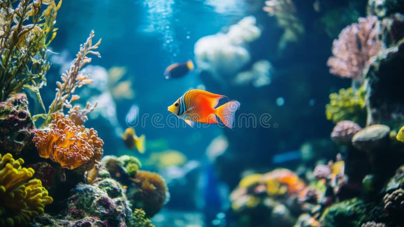 Vibrant Orange Fish in a Lush Coral Reef Aquarium Stock Illustration ...