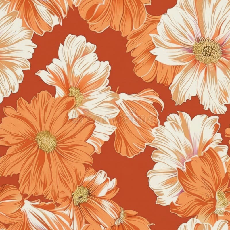 Vibrant Orange Floral Pattern on Rust Background for Design Inspiration ...