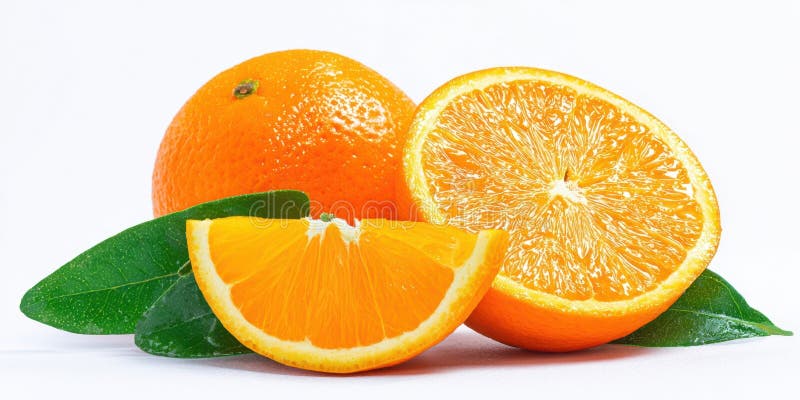 The Vibrant Orange Fruit Composition with Sliced Sections and Green ...