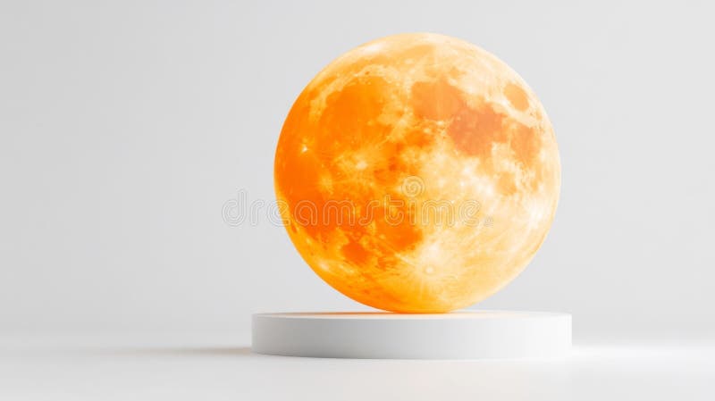 Vibrant Orange Full Moon Lamp on White Surface Stock Illustration ...