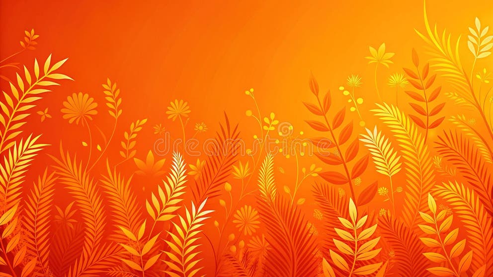 Vibrant Orange Gradient Background with Abstract Patchy Plant Pattern ...
