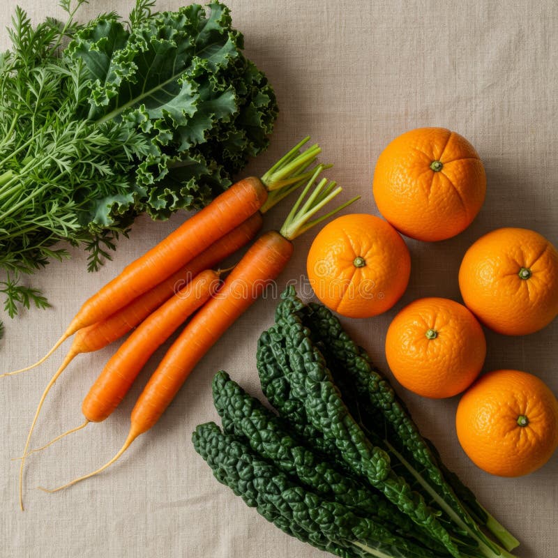 Vibrant Orange and Green Vegetables and Fruits Stock Illustration ...