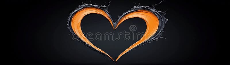 Vibrant Orange Heart Shape Created with Fluid Dynamics on Dark ...