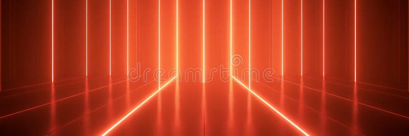 A Vibrant Orange Illuminated Corridor Featuring Vertical Neon Lines and ...