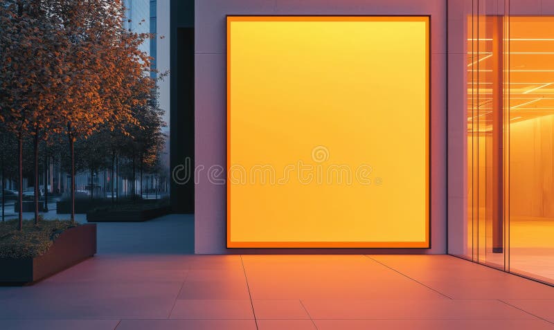 Vibrant Orange Illuminated Wall Panel in Modern Urban Setting at Dusk ...
