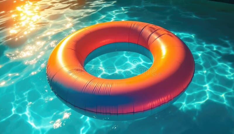 Vibrant Orange Inflatable Pool Ring on Sunlit Water Surface Stock Photo ...