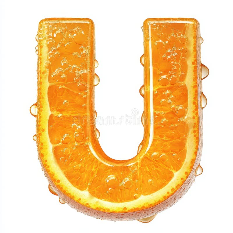 A Vibrant Orange Letter "U" with Bubbles, Resembling a Fresh Fruit ...