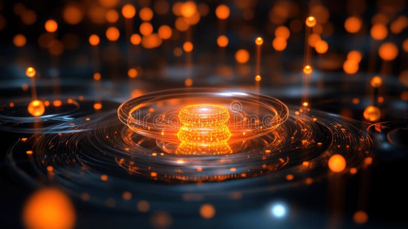 Vibrant Orange Light Emanates from a Floating Circular Core Stock ...
