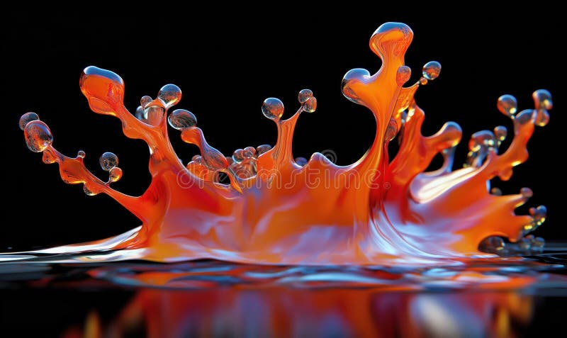 Vibrant Orange Liquid Splash with Bubbles Against Black Background ...