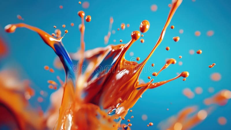 Vibrant Orange Liquid Splash Dynamic Action Blue Background Abstract ...