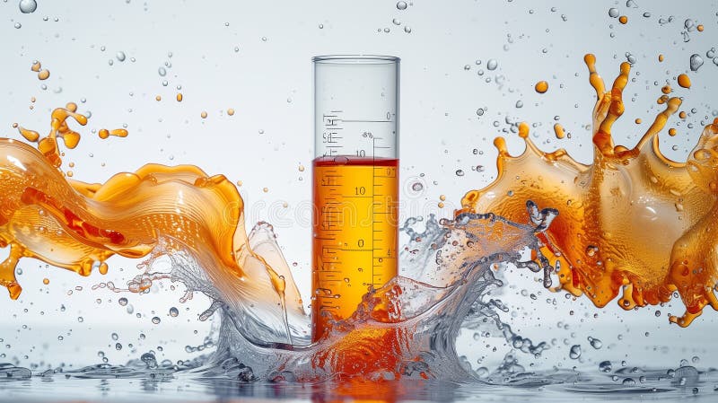 Vibrant Orange Liquid Splashes Around Glass Beaker in Laboratory ...