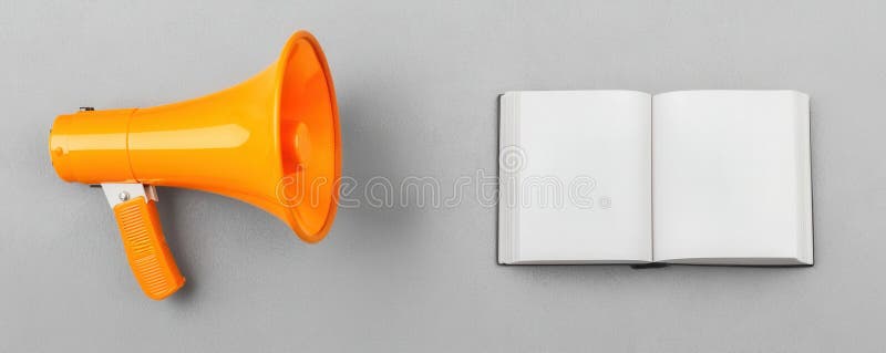 Orange Megaphone Open Book Communication Knowledge Stock Illustration ...