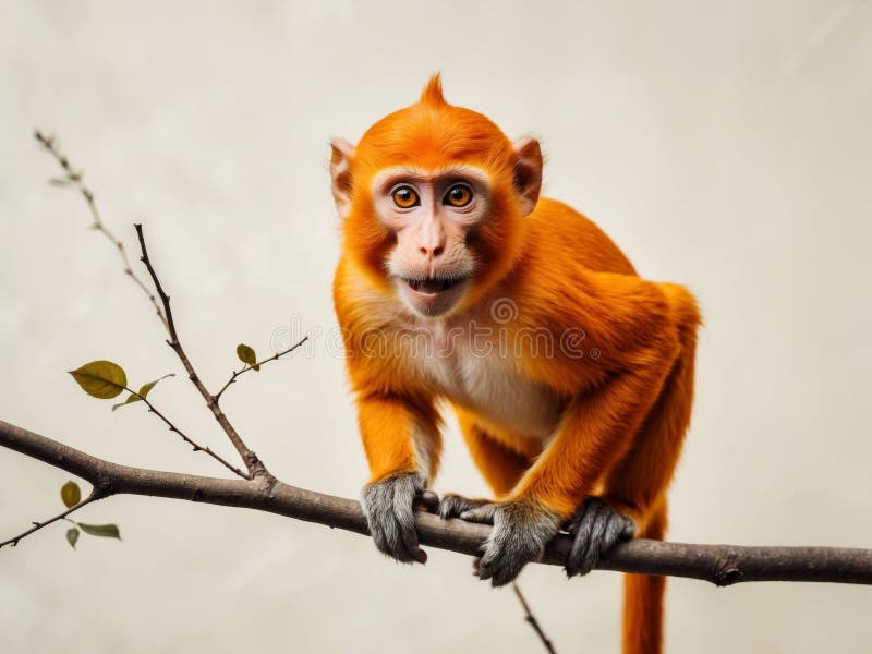 Vibrant Orange Monkey Sitting on Tree Branch. Stock Image - Image of ...