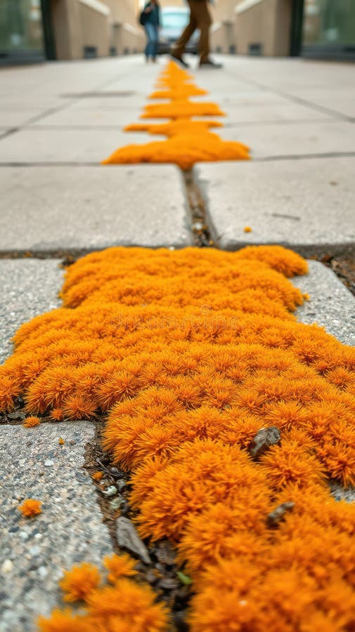 Vibrant Orange Moss Growing on Pavement Creates a Striking Contrast in ...