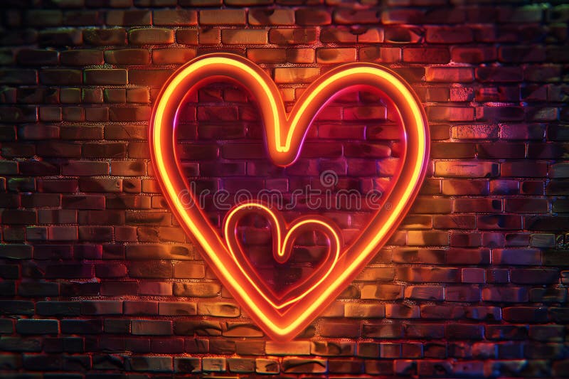Glowing Neon Heart Sign on Brick Wall Stock Illustration - Illustration ...