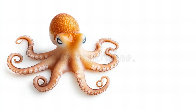 Vibrant Orange Octopus with Curled Tentacles on White Background Stock ...