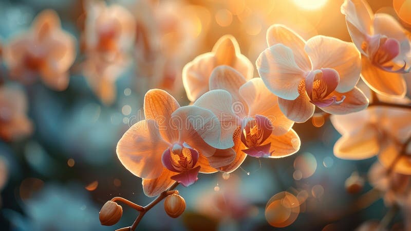 Vibrant Orange Orchids Blooming Against Bokeh Background. Stock Photo - Image of vibrant, exotic ...