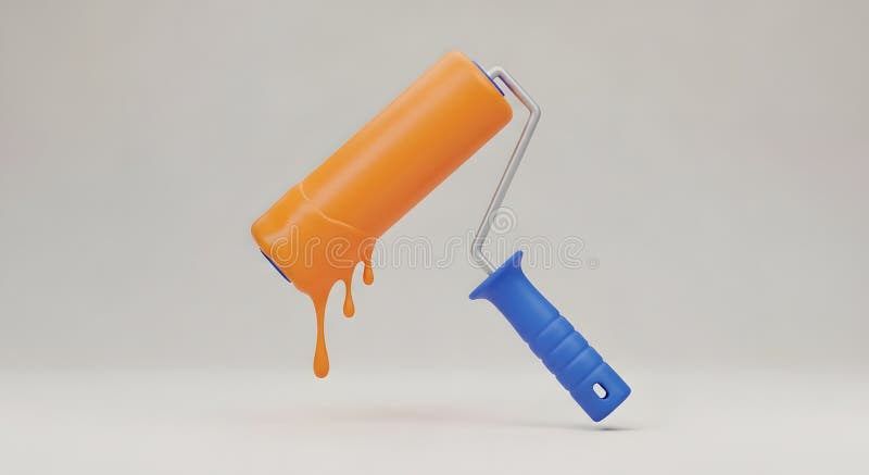 Orange Paint Roller with Dripping Paint Stock Illustration ...