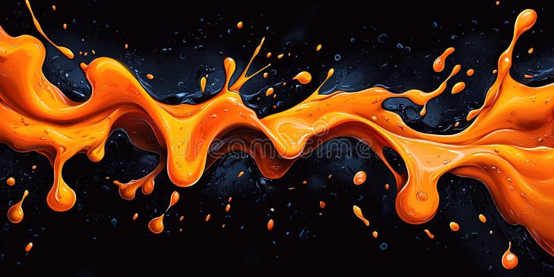 Vibrant Orange Paint Splashes Against a Black Backdrop Creating an ...
