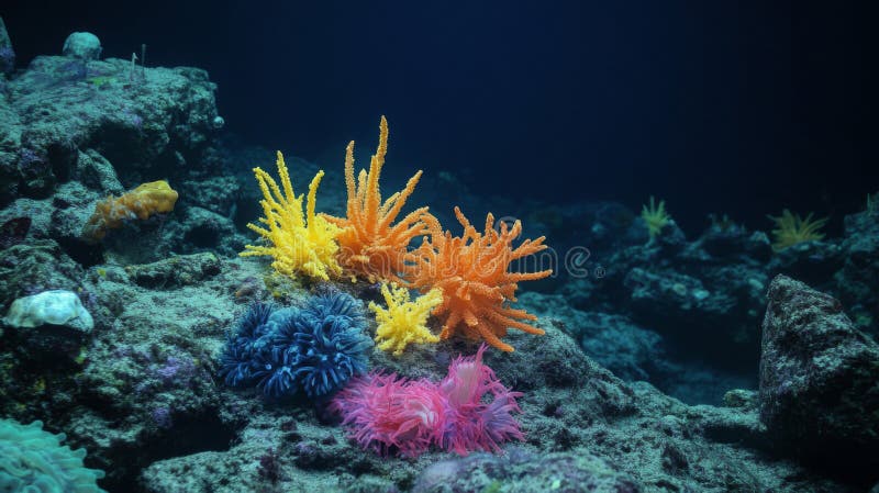 Vibrant Orange and Pink Coral Reef Underwater Scene Stock Illustration ...