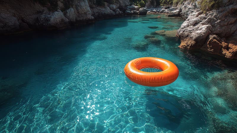 Bright Orange Pool Float Relaxes Clear Blue Water Under Afternoon ...