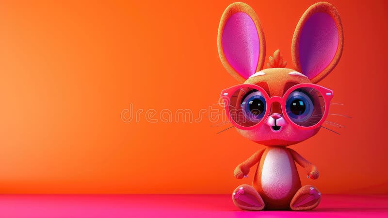 Vibrant Orange Rabbit with Glasses on a Pink-orange Gradient Background ...