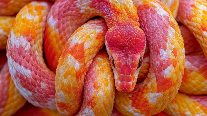 A Vibrant Orange and Red Corn Snake Coils Itself Stock Illustration ...