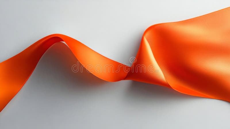 A Vibrant Orange Satin Ribbon Elegantly Flows Across a White Background ...