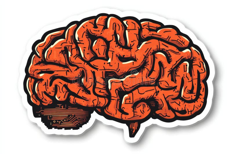 Vibrant Orange Schematic Brain Illustration Maze Like Neural Patterns ...