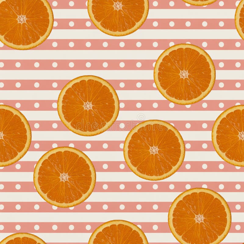 Vibrant Orange Slice Pattern on Pink Striped Background Summer Fruit ...