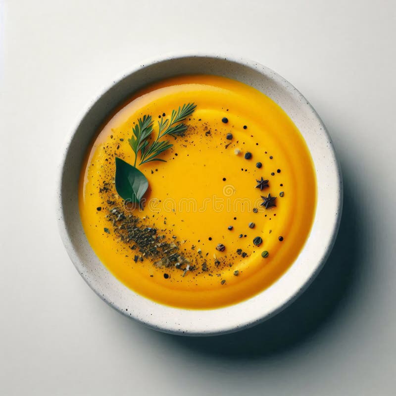 Vibrant Orange Soup in a Bowl with Herbs and Spices Stock Illustration ...